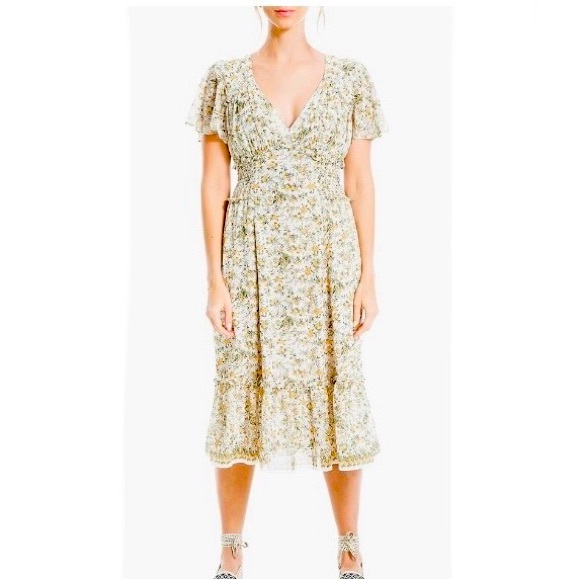 Max Studio | Dresses | Max Studio Flutter Sleeve Floral Print Midi ...